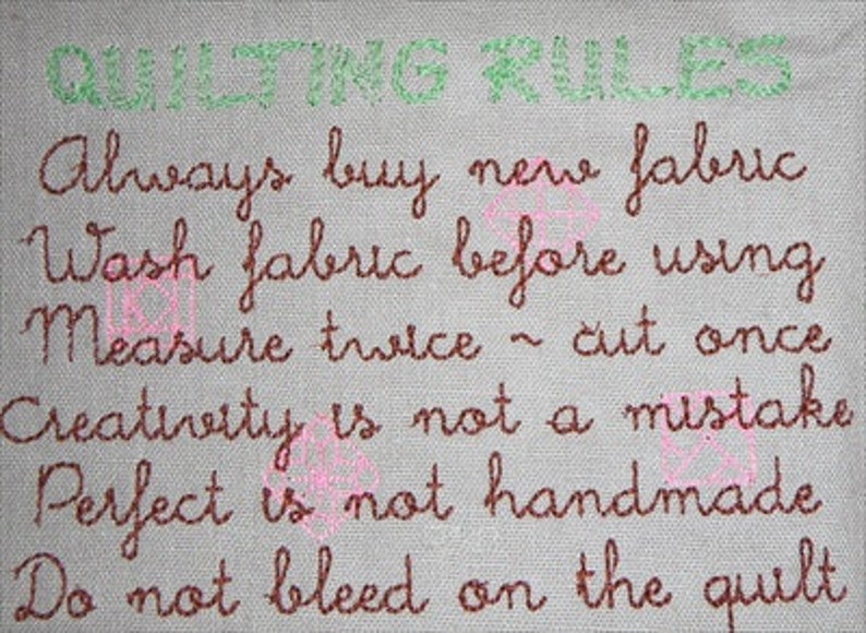 Quilting Rules Redwork Saying Machine Embroidery Design 5x7 - Etsy