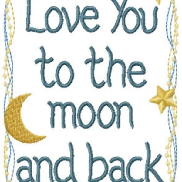 Machine Embroidery I Love You to the Moon and Back - Etsy