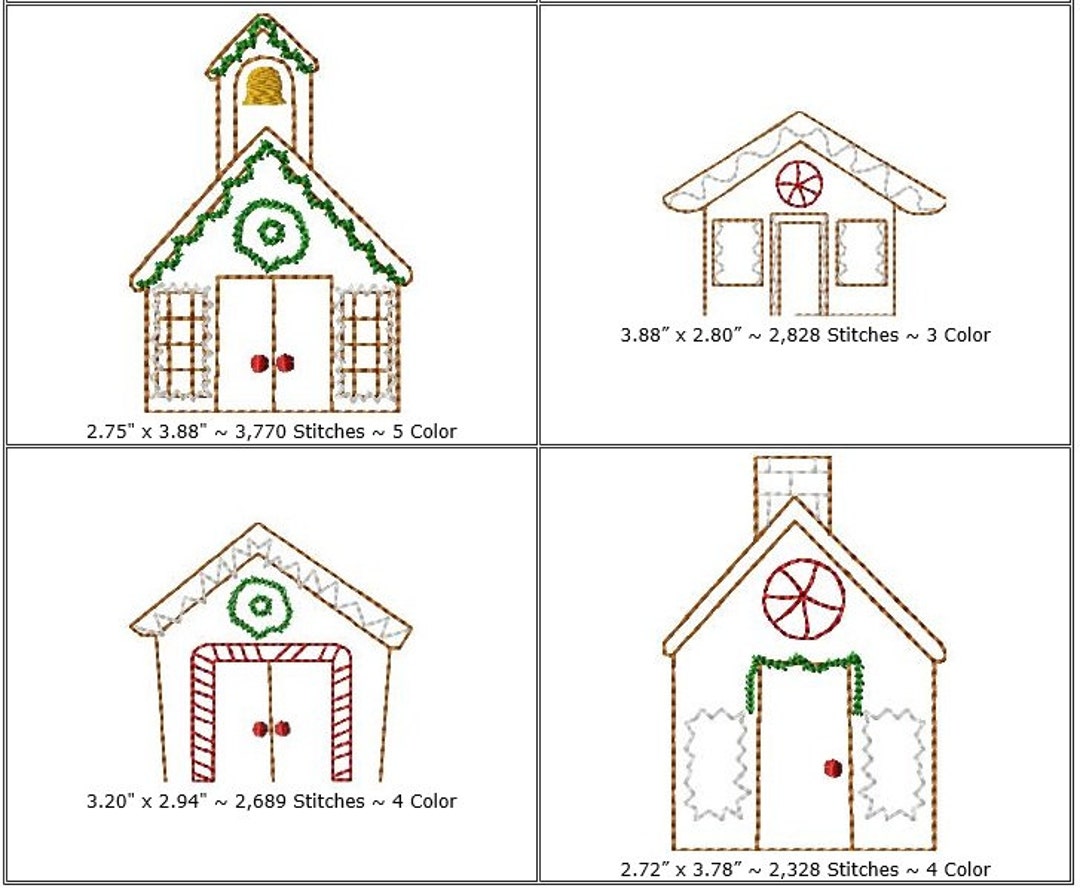 Gingerbread Houses Redwork Village - 16 Designs - 4x4 Hoop - Machine ...