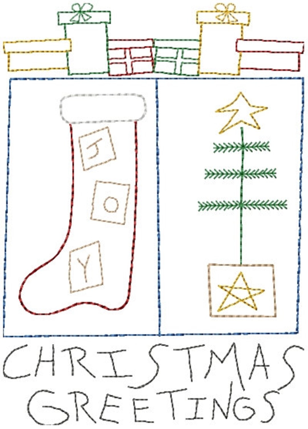 Christmas Greetings Primitive Redwork Sampler Machine Embroidery Design ...