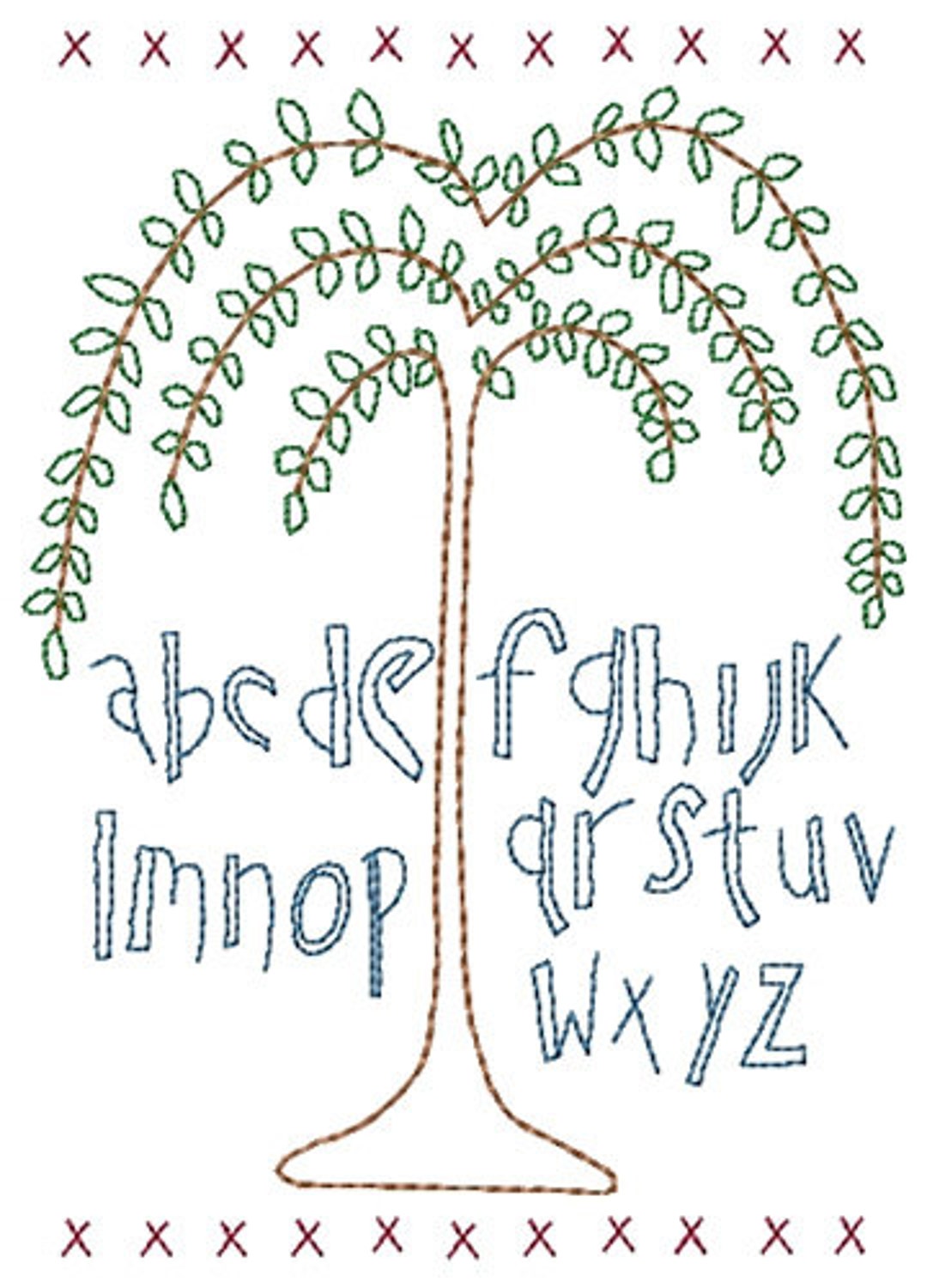 Willow Tree Alphabet Primitive Sampler Machine Embroidery Design 5x7 - Etsy