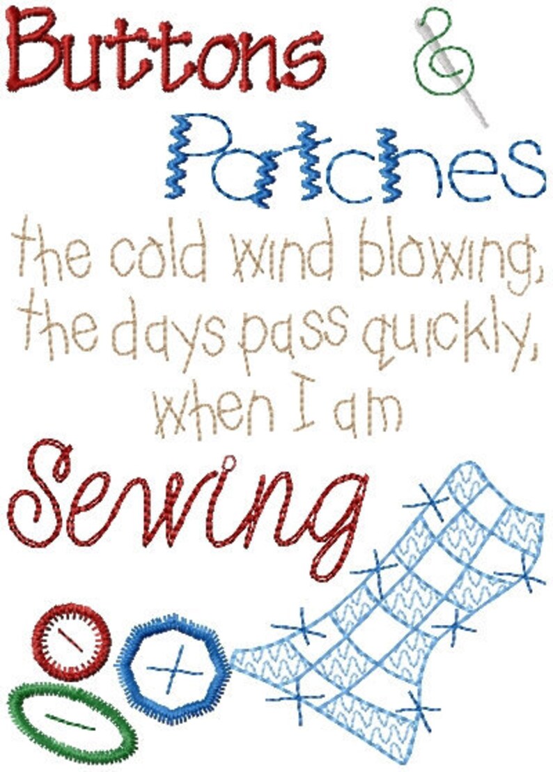 Sewing Poem Buttons & Patches Sampler Machine Embroidery - Etsy
