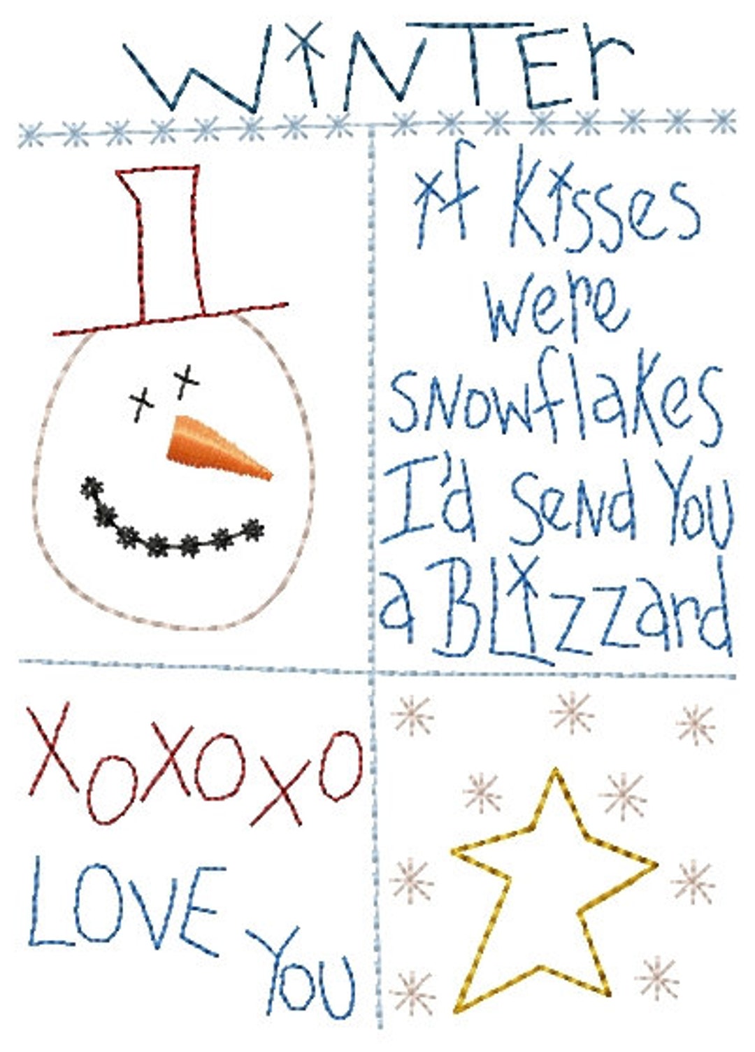 If Kisses Were Snowflakes I'd Send You A Blizzard Redwork Winter ...