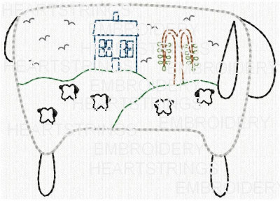 Sheep Scene Primitive Hand Stitchery Prim Redwork Ewe Embroidery ...