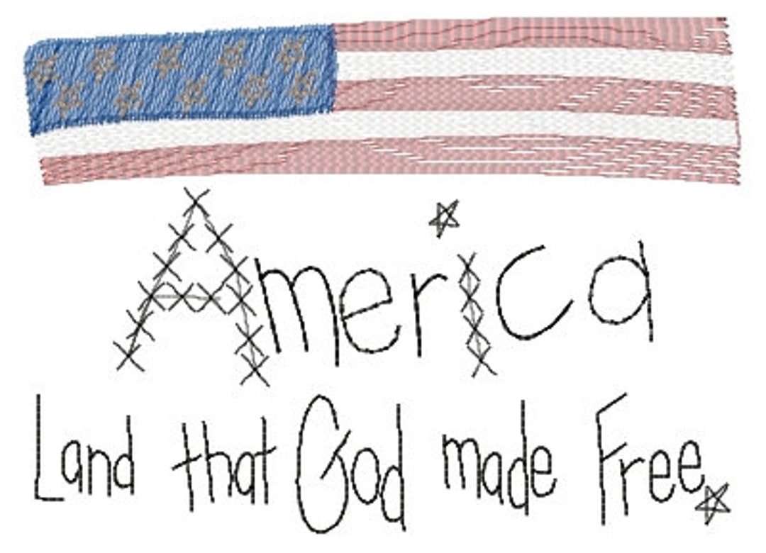 America Land That God Made Free USA Flag Redwork Machine Embroidery ...