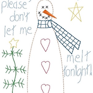 Please Don't Let Me Melt Tonight Snowman Primitive Sampler Redwork ...