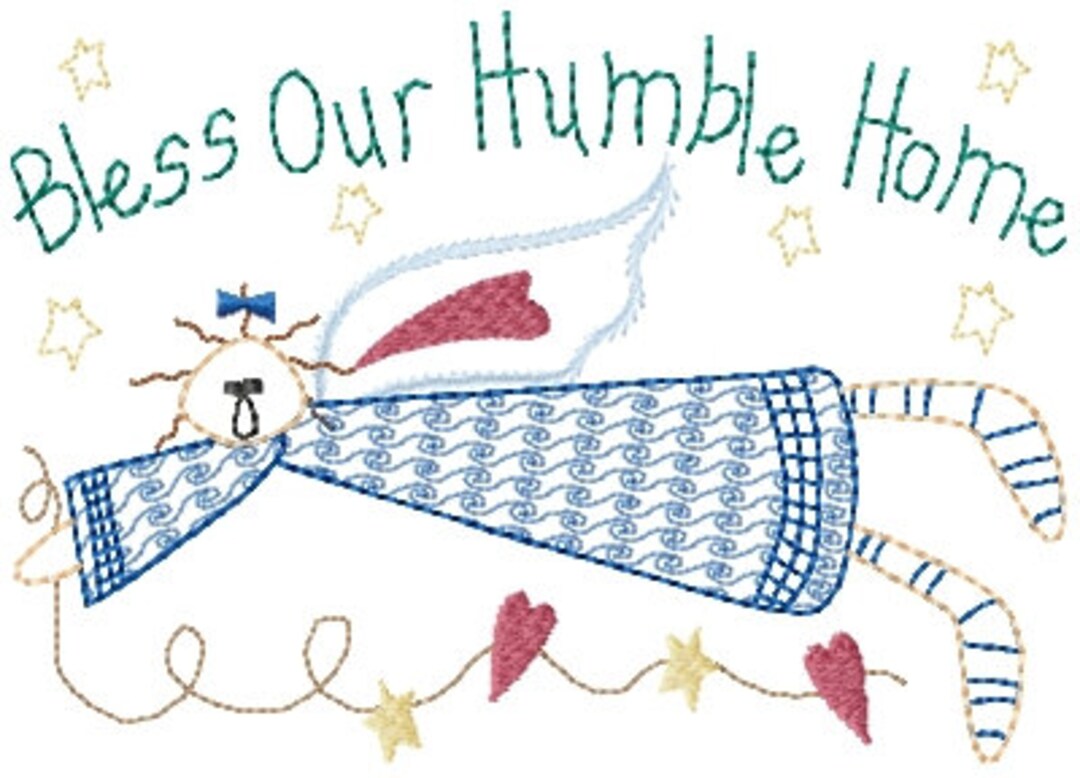 Bless Our Humble Home Raggedy Angel Primitve Sampler Machine Embroidery ...
