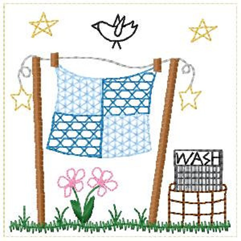 Wash & Dry and Quilt Wash Clothes Lines Machine Embroidery Designs 4x4 ...