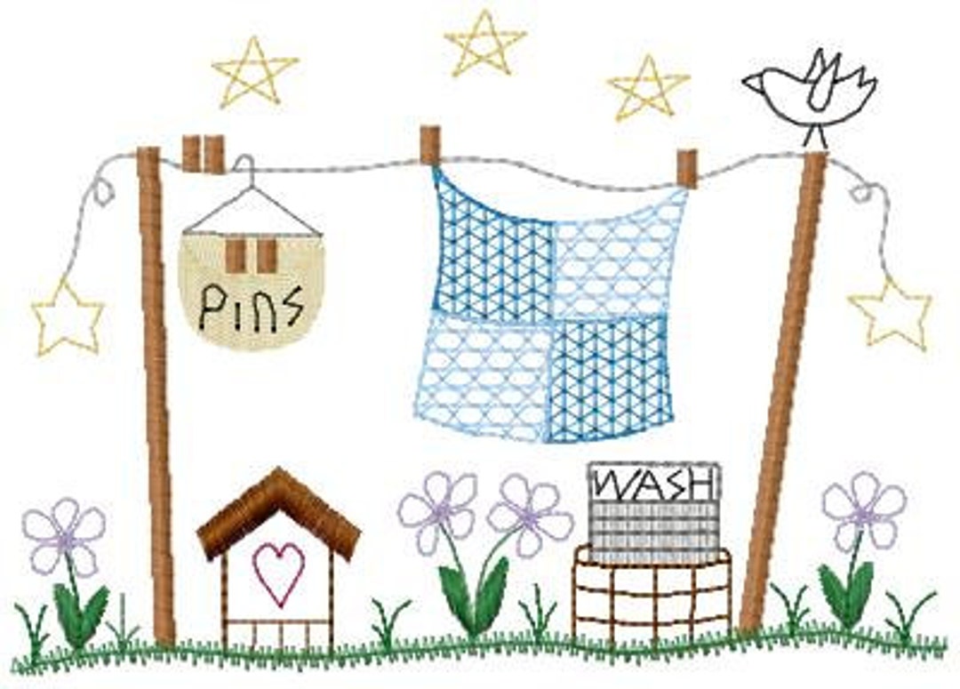 Wash Day Laundry Line Machine Embroidery Design Sampler 5x7 - Etsy