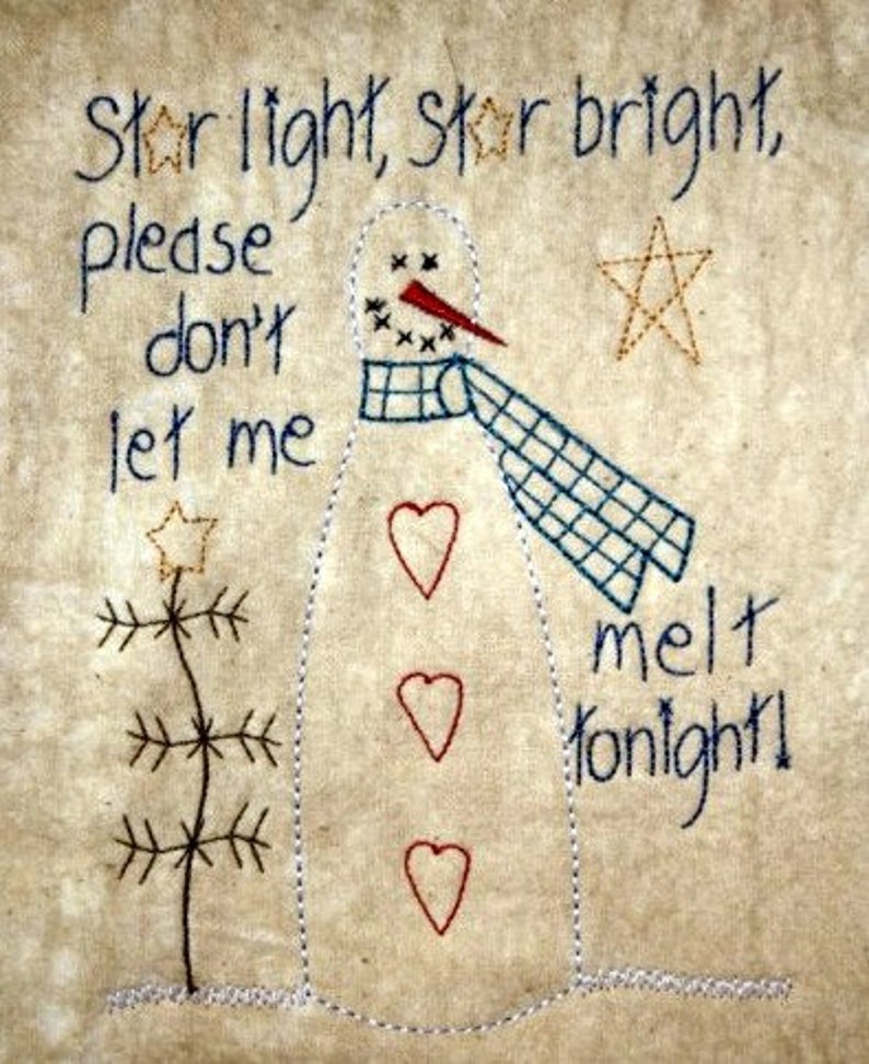 Please Don't Let Me Melt Tonight Snowman Primitive Sampler Redwork ...
