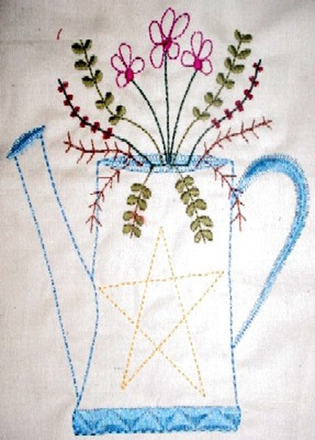 Watering Can Primitive Redwork Machine Embroidery Design, Embroidery ...