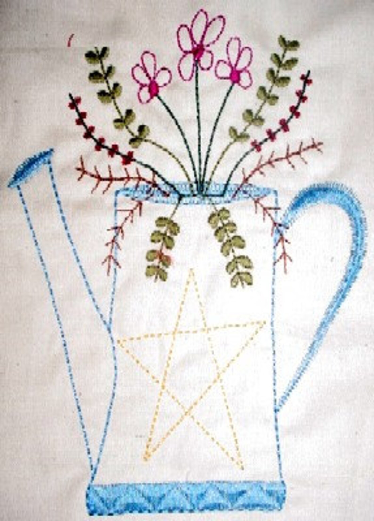 Watering Can Primitive Redwork Machine Embroidery Design - Etsy
