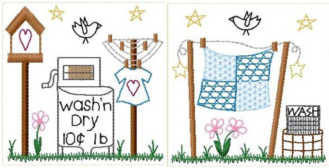 Wash & Dry and Quilt Wash Clothes Lines Machine Embroidery Designs 4x4 ...