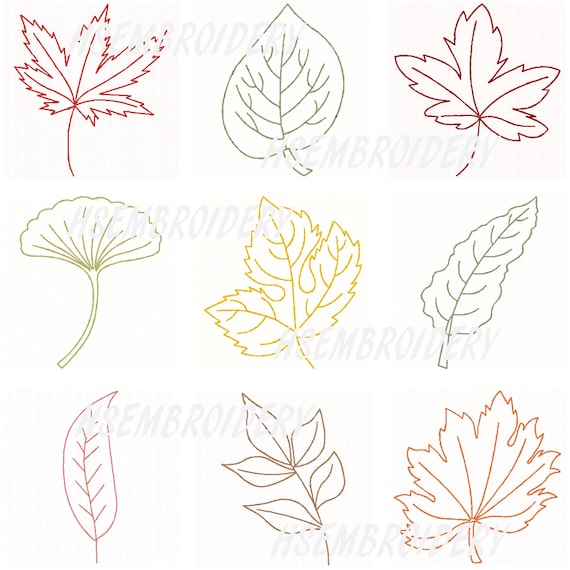 Autumn Leaves 9 Leaf Patterns Redwork Primitive Hand Stitchery - Etsy