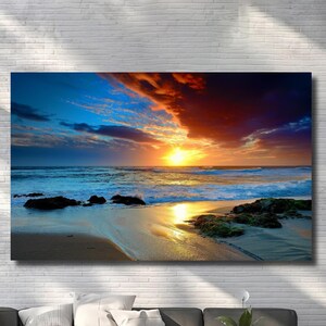 Sunset on the Beach Canvas Wall Art |ready to Hang Poster Print Decor ...