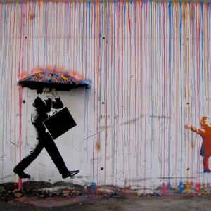Banksy Color Rain Canvas, Banksy Style, Under the Rain Banksy, Banksy ...