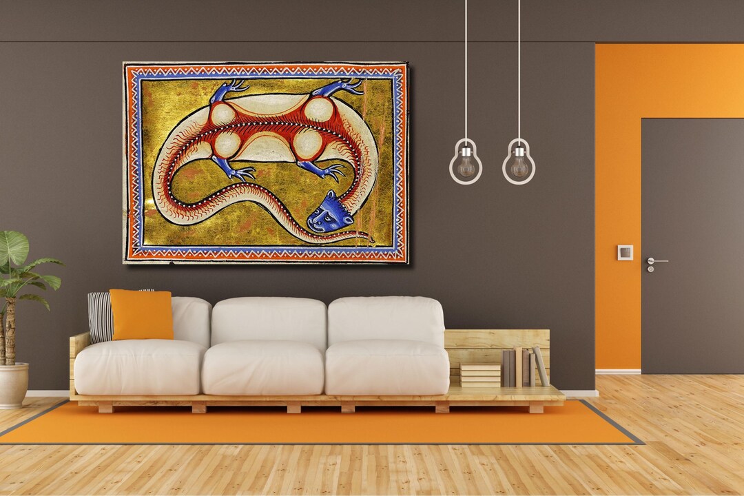 Aberdeen Bestiary Siren Salamander Canvas Wall Art, 12th Century ...