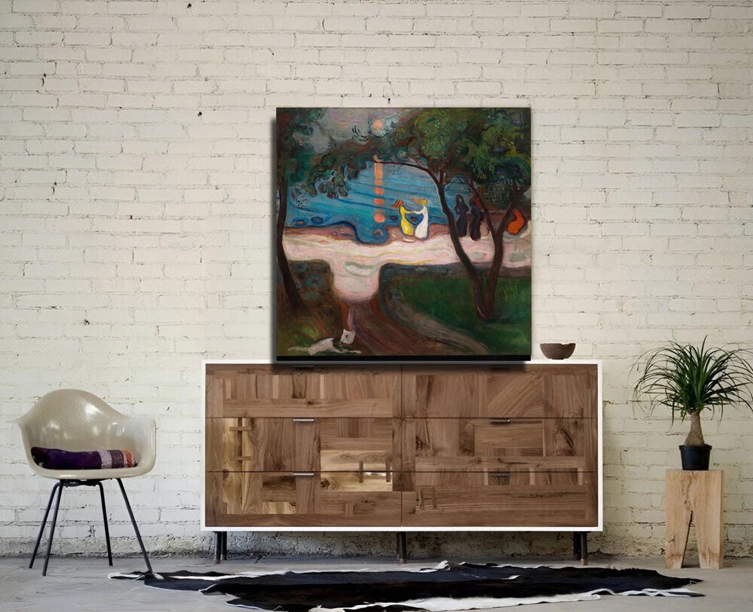 Edvard Munch Canvas Print: the Dance on the Shore, Moonlight Waves ...