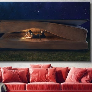 Woman Reading Book Inside A Book Canvas, Creative Art, Woman Reading ...