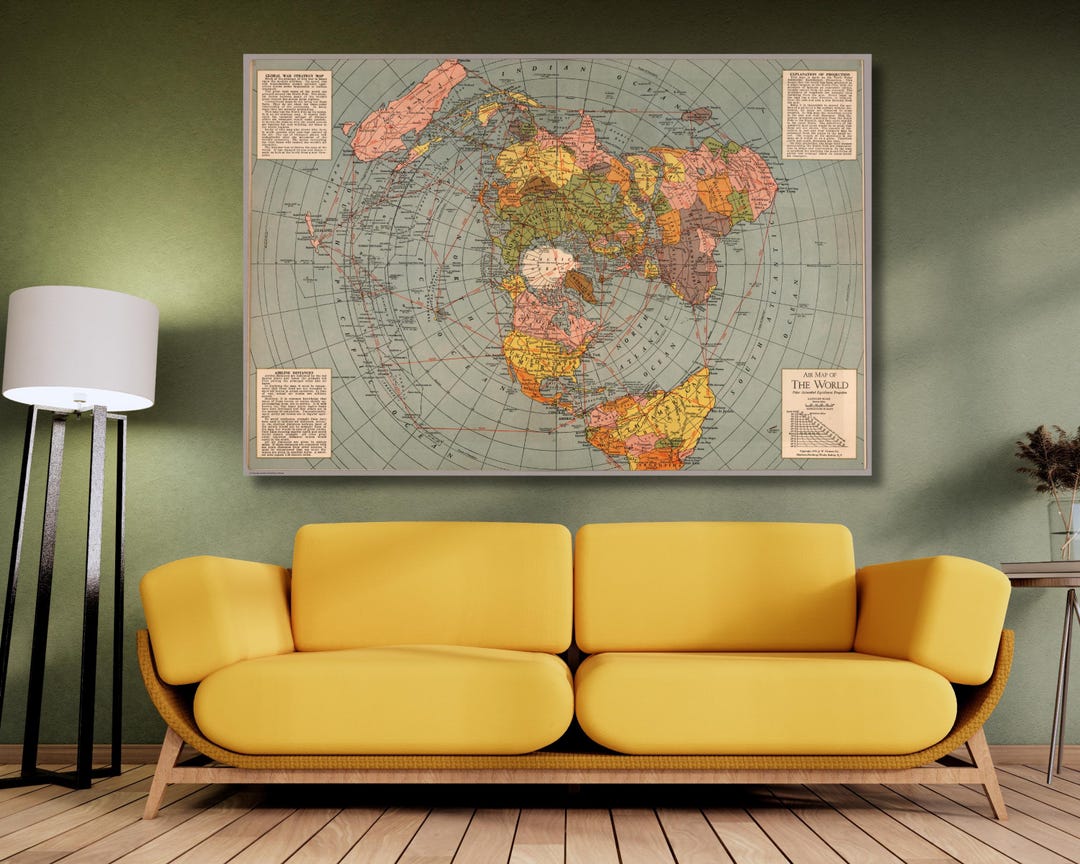 Flat Earth Map Canvas Print: 1943 WWII Polar Azimuthal Projection - Etsy