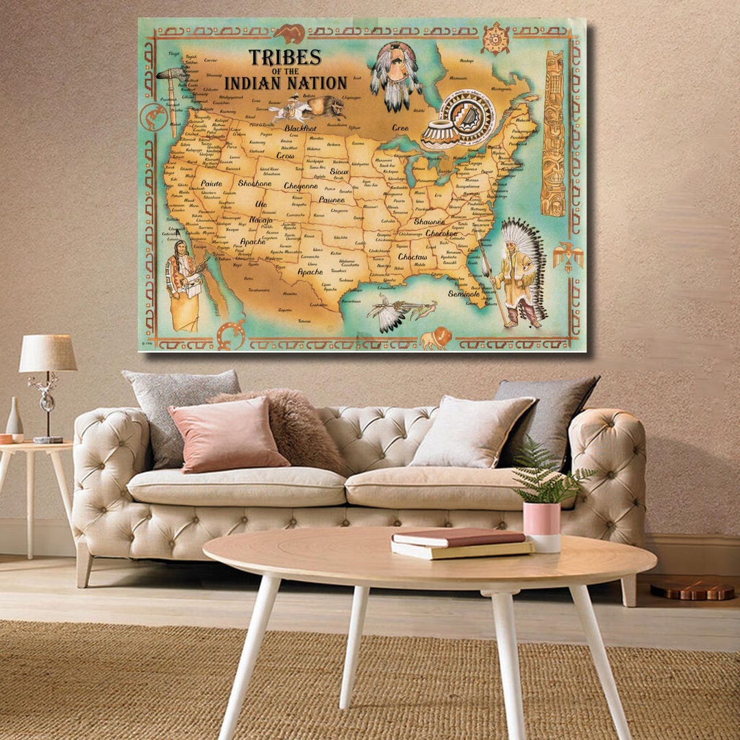 Native American Tribes Map Painting, Native American Tribes Map Print ...