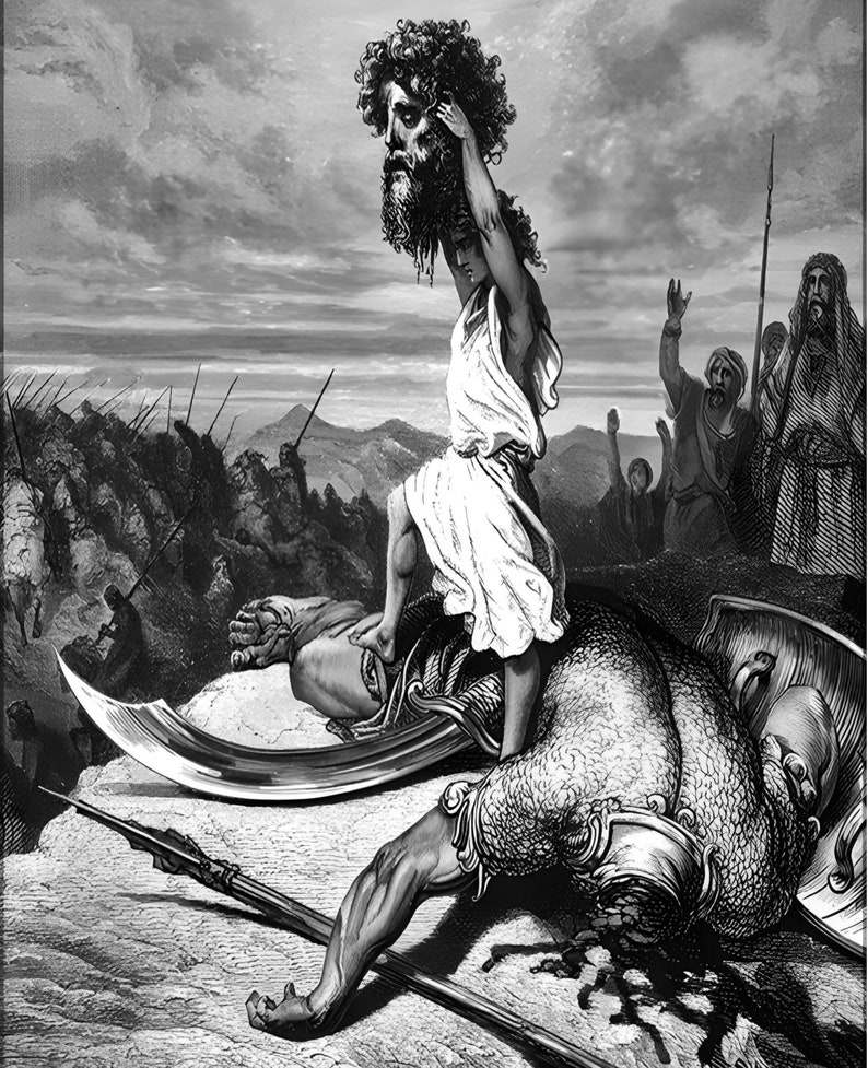 David Slays Goliath From Gustave Dore English Bible 1866 Canvas Wall ...