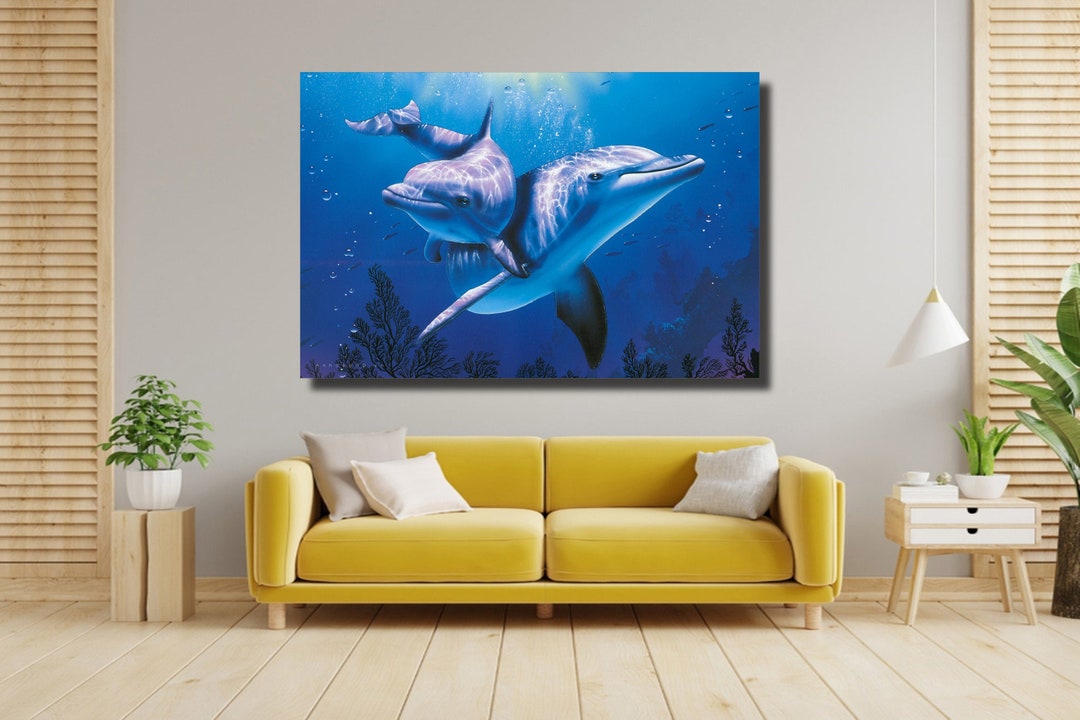 Dolphin Canvas Wall Art: Coastal Home & Office Decor - Etsy