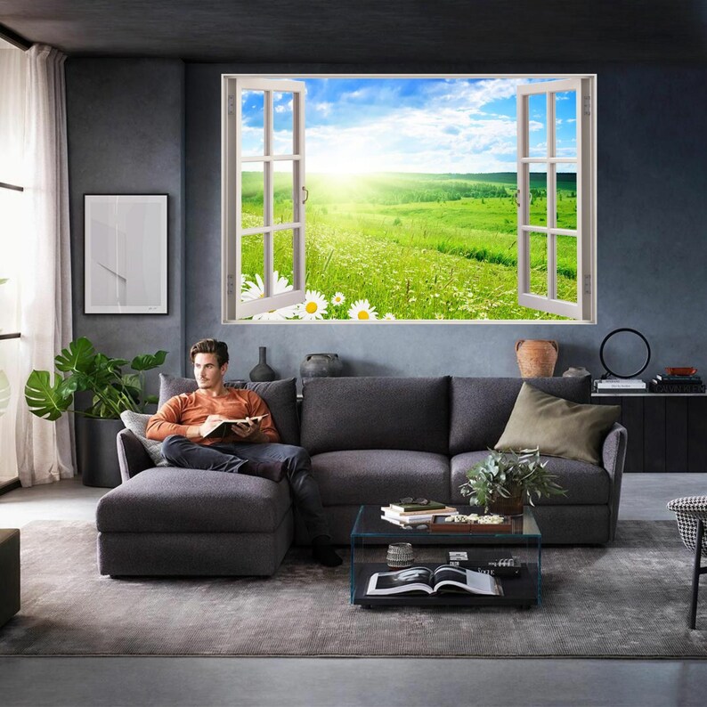 Dandelions Green Grass Forest Trees Window View, Canvas Print Wall Art ...