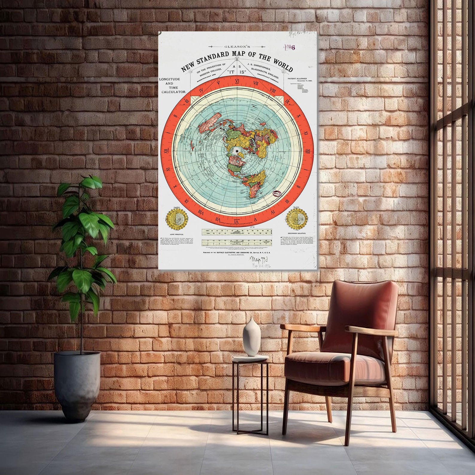Old Flat Earth World Map 1892 by Alexander Gleason ,poster,map,ready to ...