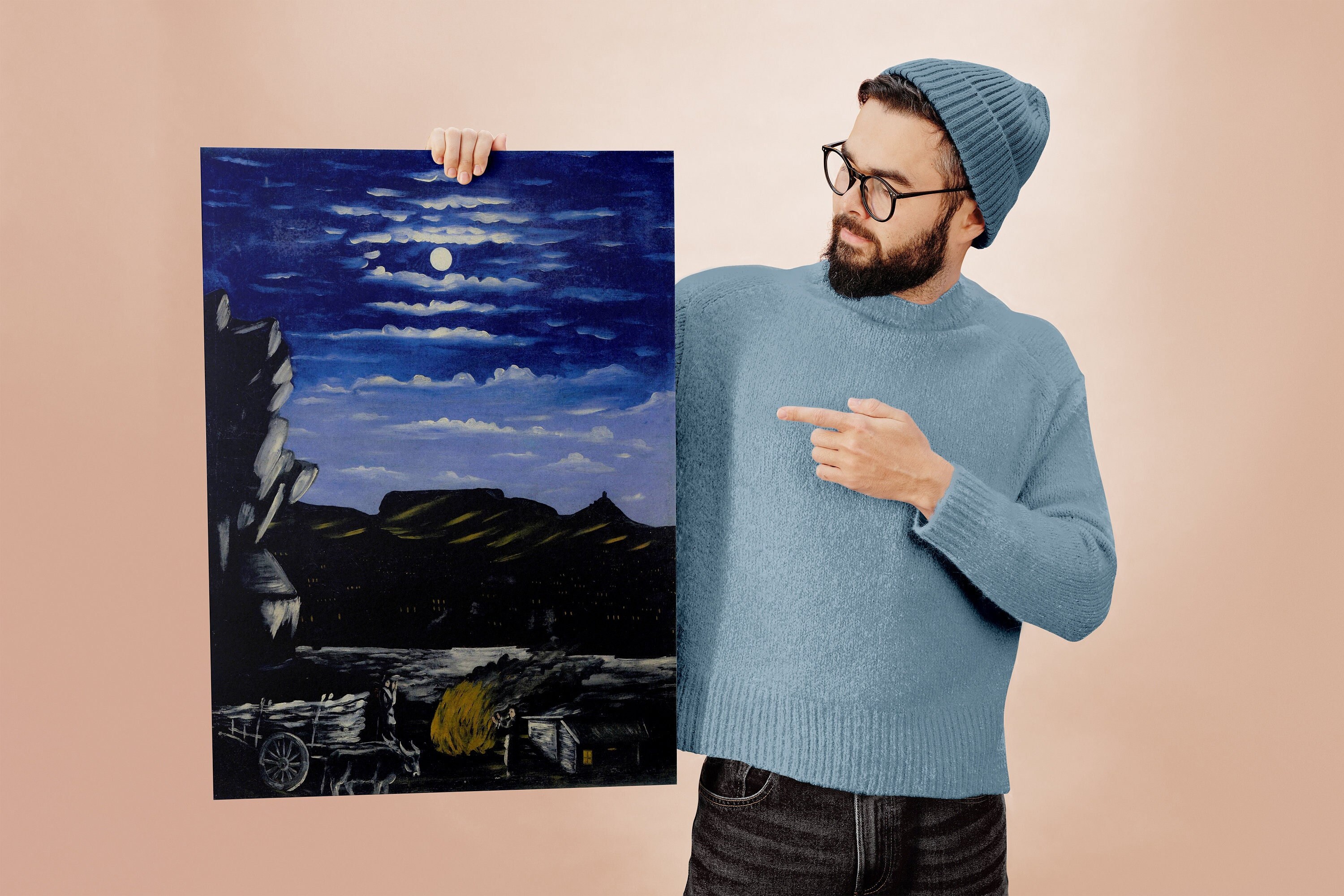 Niko Pirosmani Canvas Wall Art: Arsenali Mountain at Night Poster ...