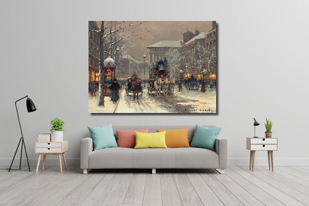 Edouard Leon Cortes Winter Canvas Wall Art, Two Person Riding Chariot ...