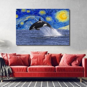 Whale in Starry Night, Big Blue Whale Original Art for Room Whale ...
