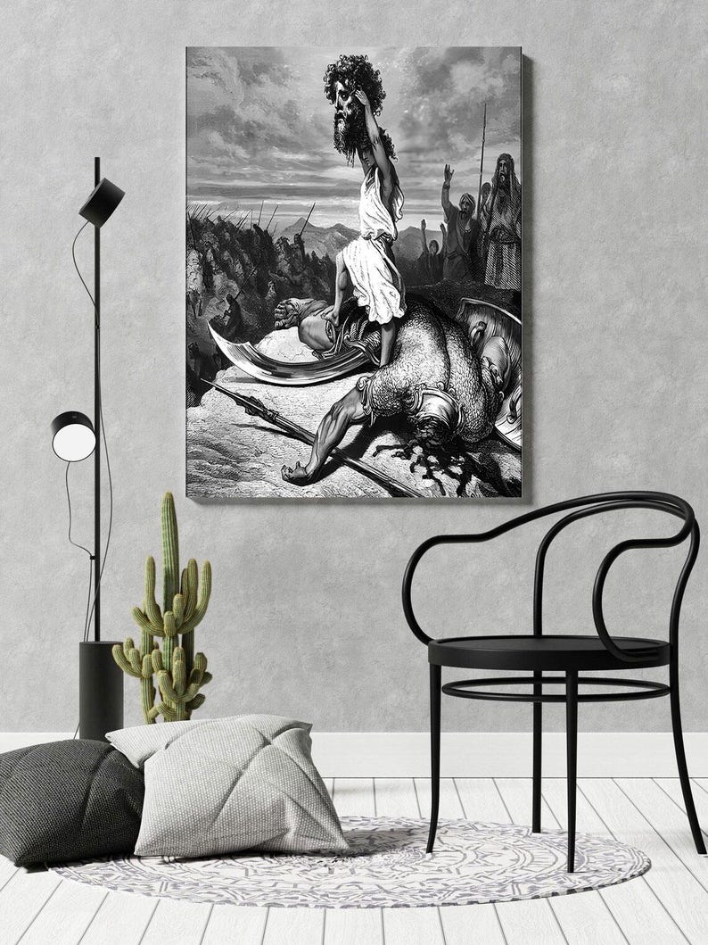 David Slays Goliath Canvas Wall Art, Gustave Dore Fine Art Print - Etsy