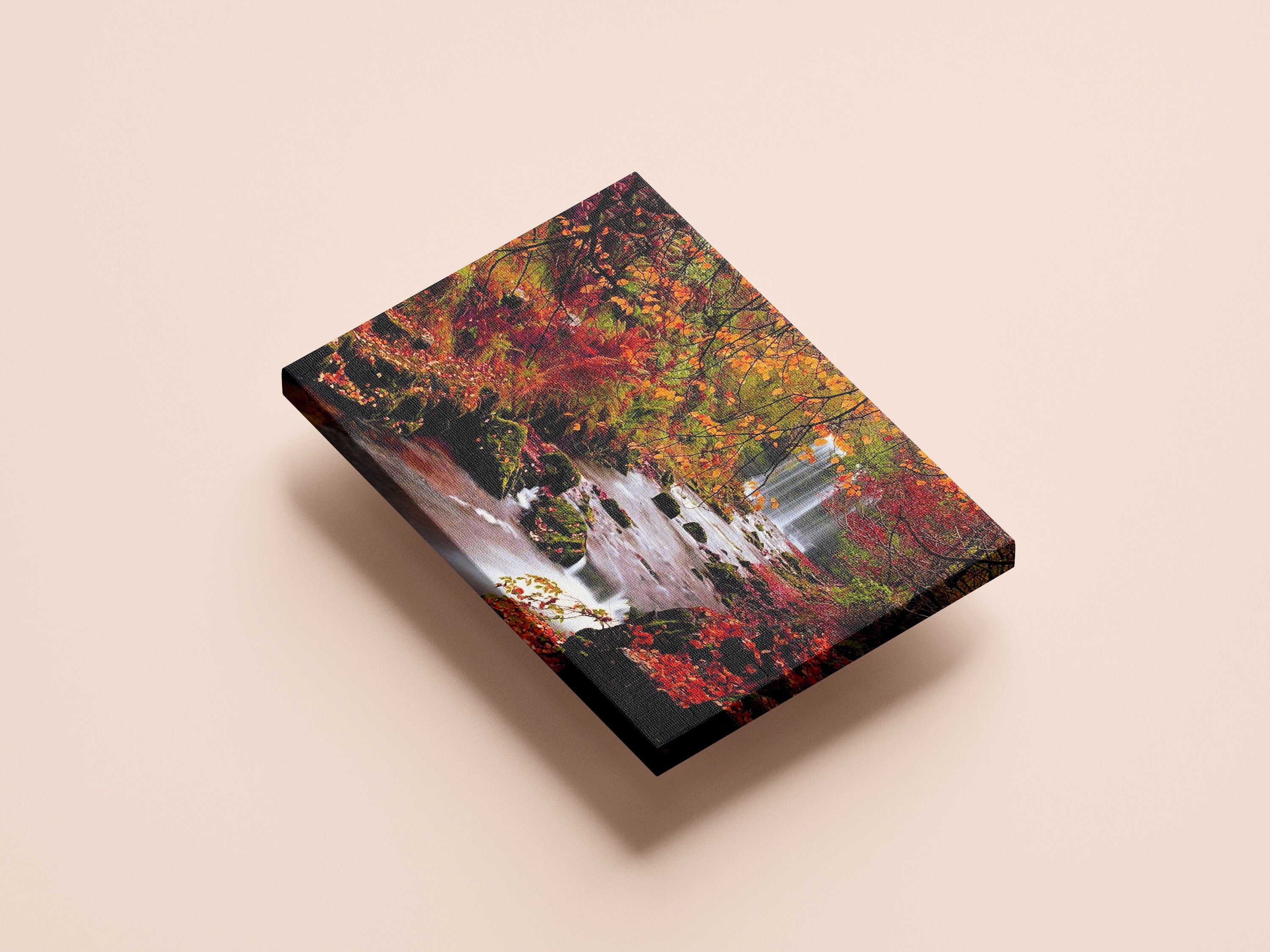 Running River W Red Autumn Forest Canvas Wall Art Design/poster or ...