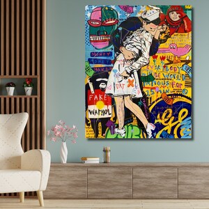 Banksy Victory Kiss Canvas Wall Art,banksygraffiti,couple Kissing ...