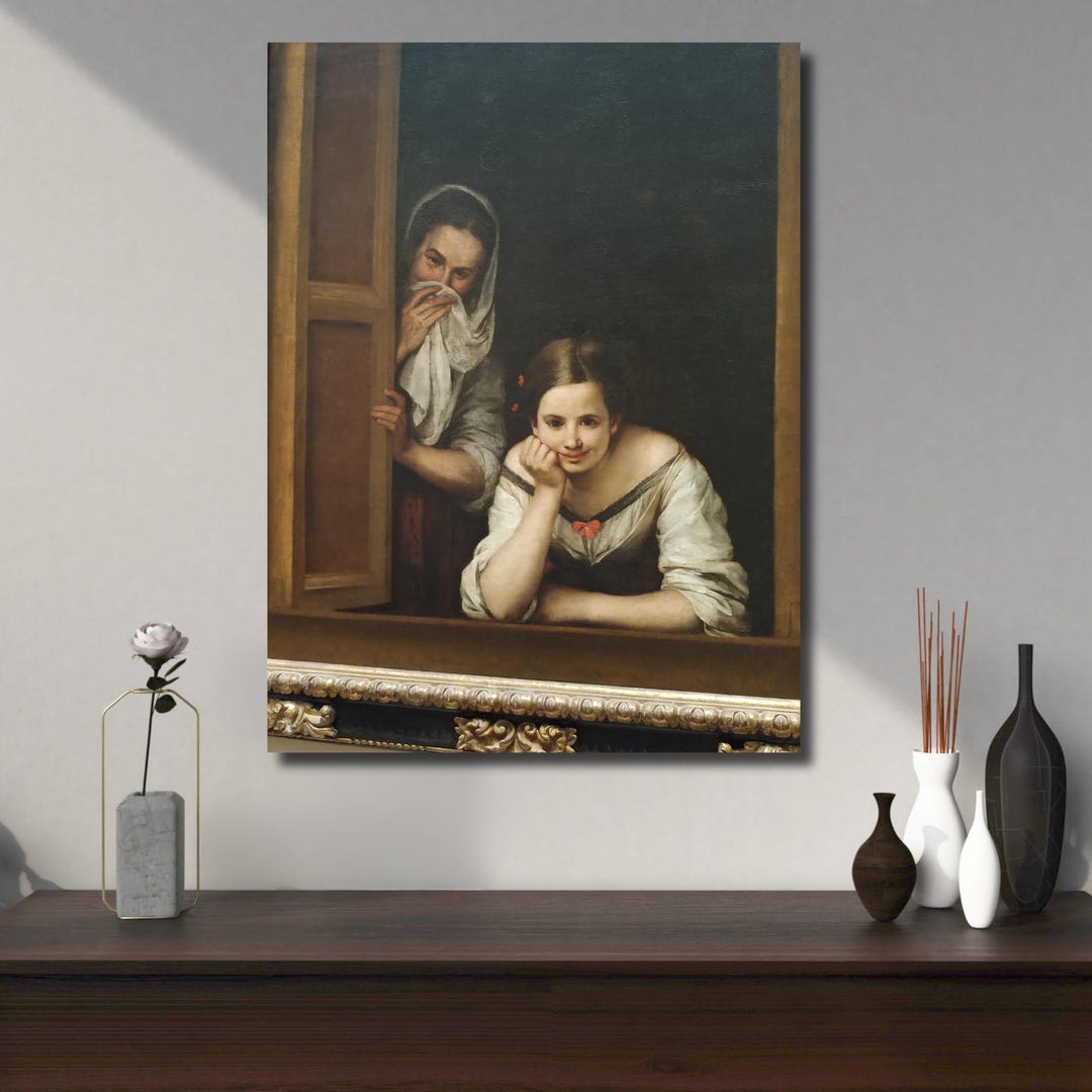 Bartolomé Esteban Murillo: Two Women at a Window (1670) Canvas Wall Art ...