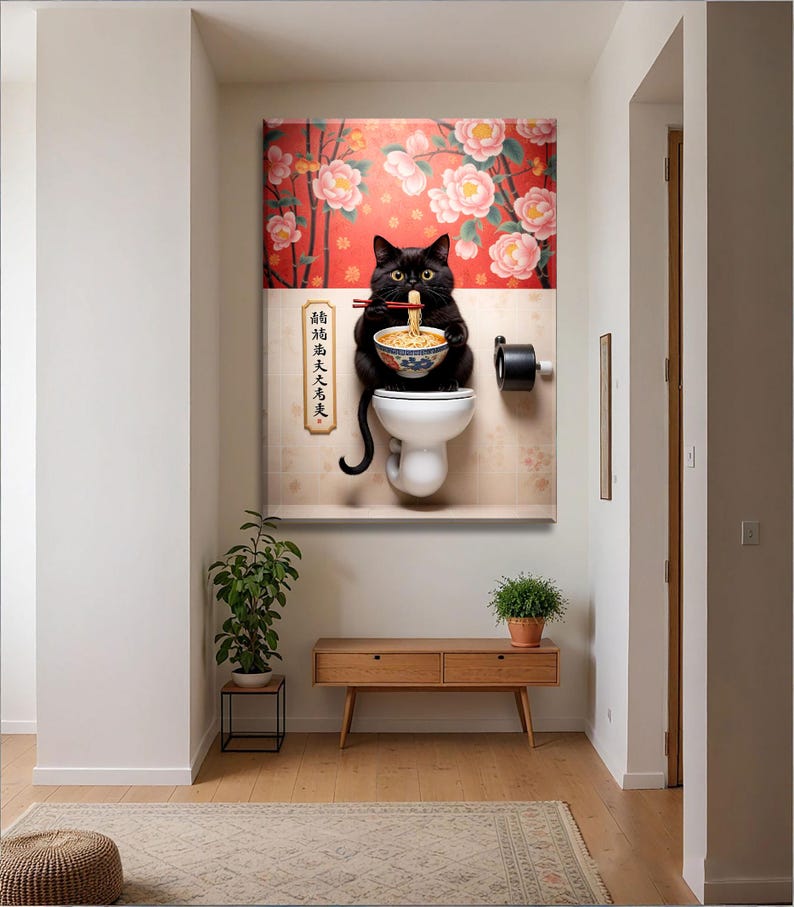 Black Cat Ramen Toilet Print: Funny Japanese Bathroom Wall Art - Etsy