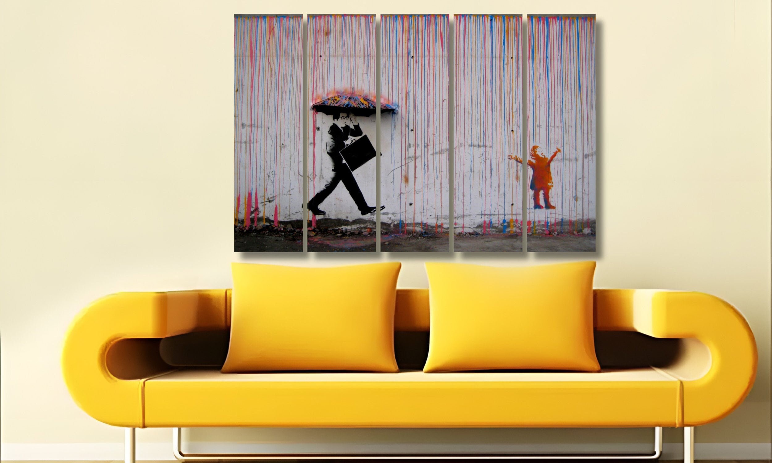Banksy Color Rain Canvas, Banksy Style, Under the Rain Banksy, Banksy ...