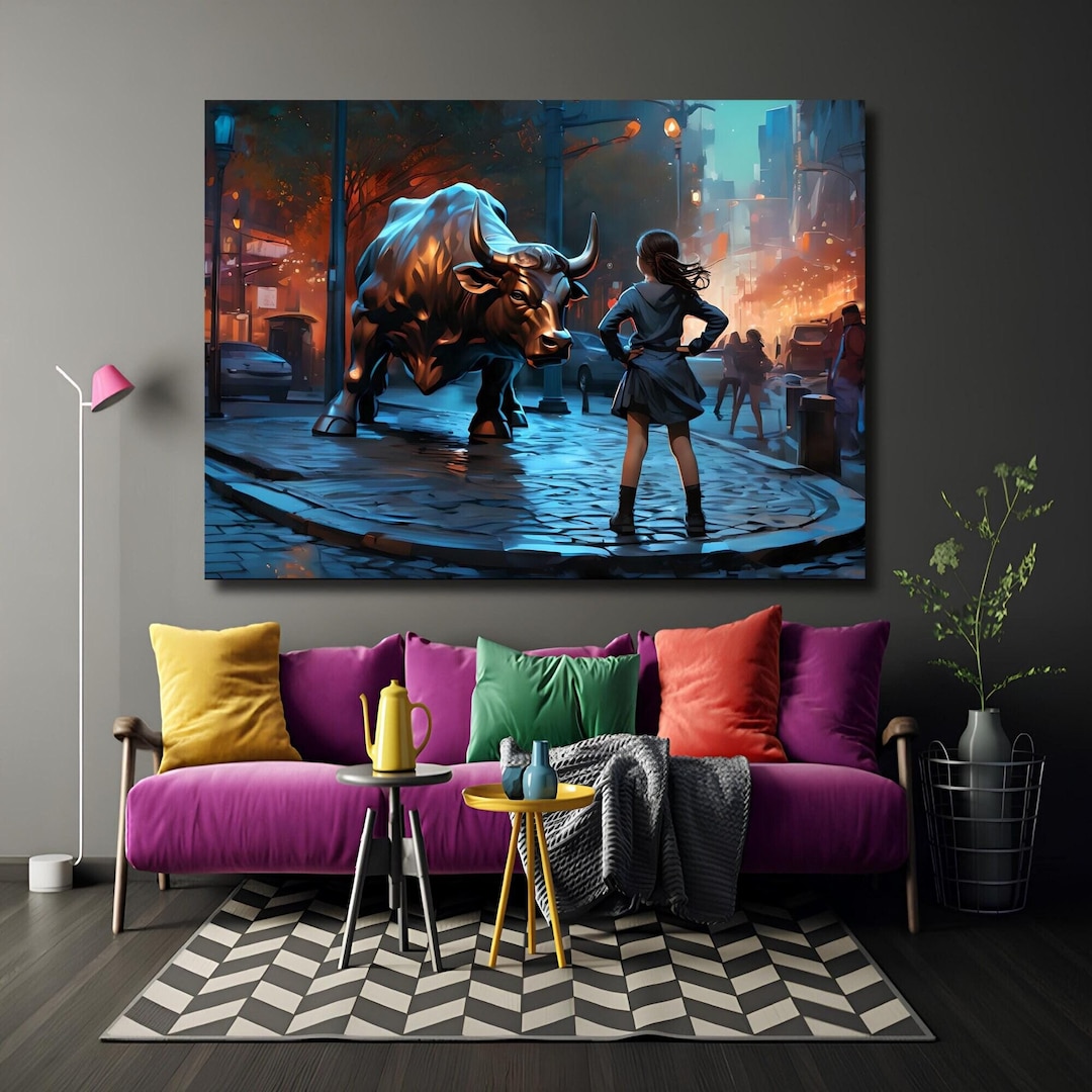 Fearless Girl and Bull Apocalypse Canvas Art, New York Wall Decor ...