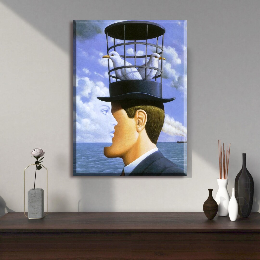René Magritte Canvas Print: Mirror Face, Doves, Hat Cage - Etsy