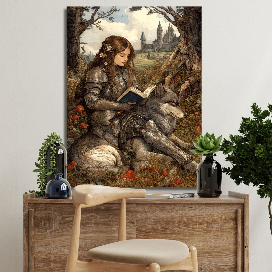 Lady Knight Reading Canvas Print, Fairytale Wall Art - Etsy