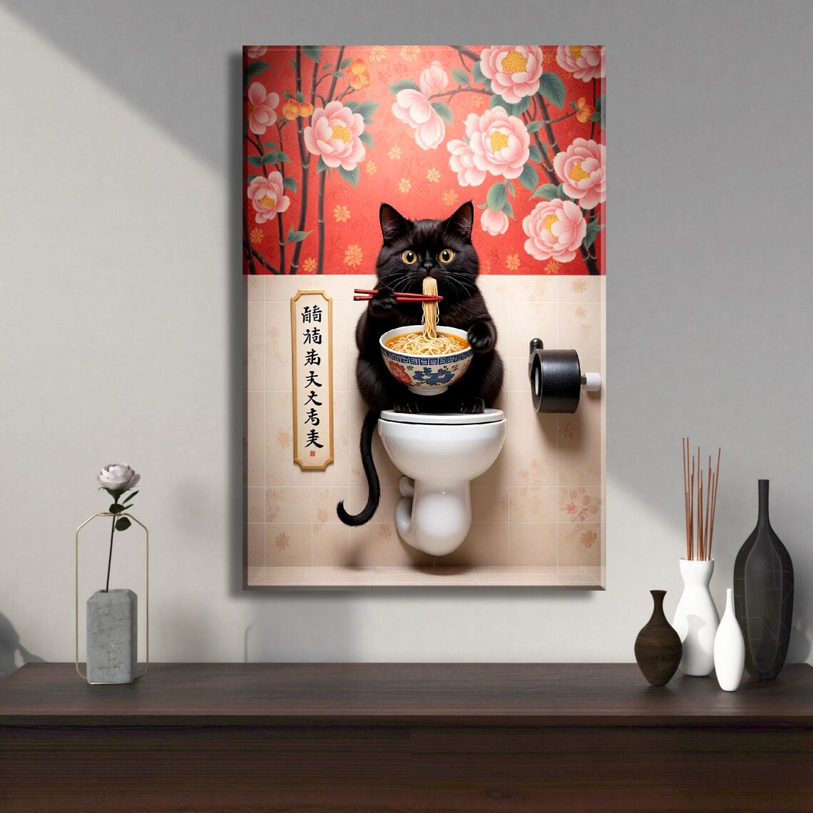 Black Cat Ramen Toilet Print: Funny Japanese Bathroom Wall Art - Etsy