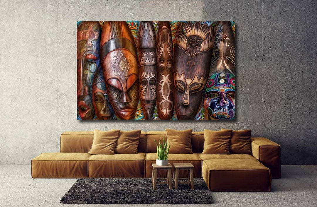 African Masks Canvas Art: Traditional Home & Office Decor - Etsy