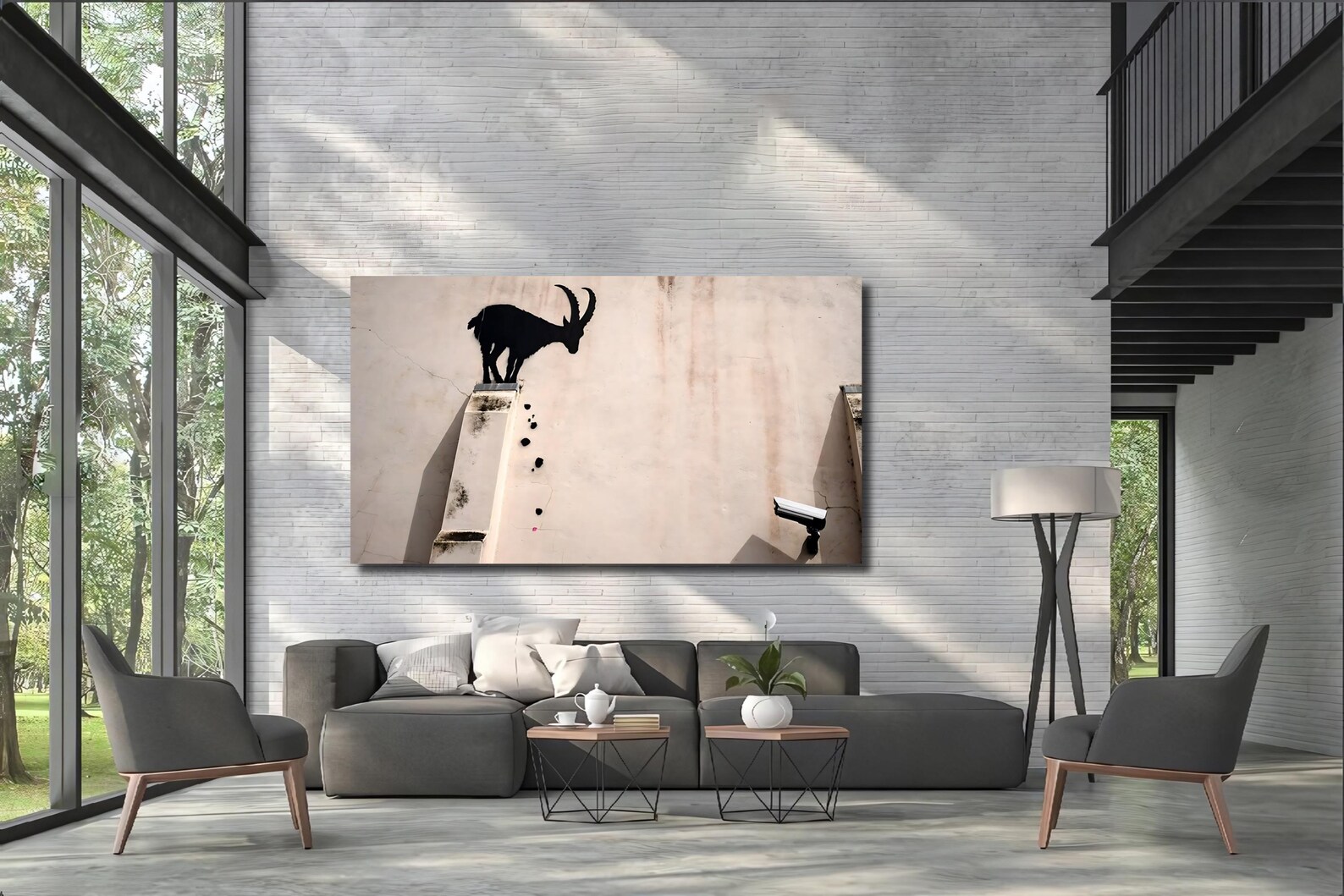 Banksy's Mysterious Goat Canvas Wall Art, Bansy Goat Perched on the ...