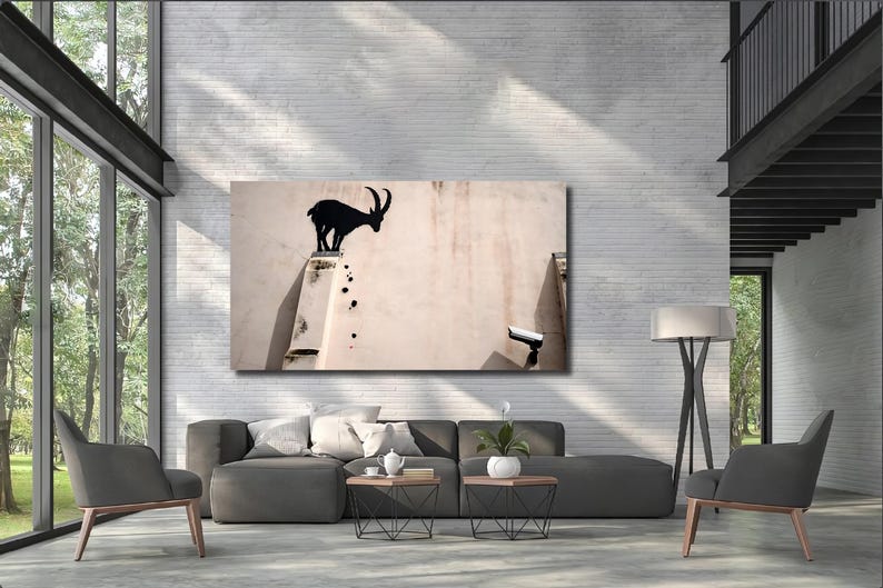 Banksy's Mysterious Goat Canvas Wall Art, Bansy Goat Perched on the ...