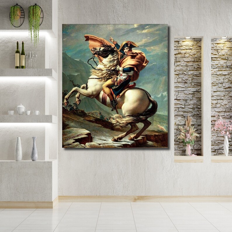 Napoleon Crossing the Alps Canvas Print: Jacques Louis David Painting ...