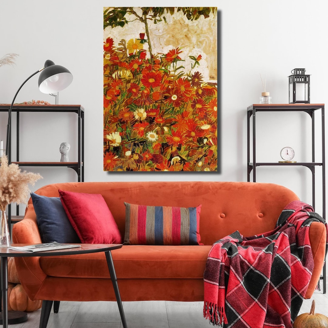 Egon Schiele 'field of Flowers' Canvas Print: Home Decor Art - Etsy