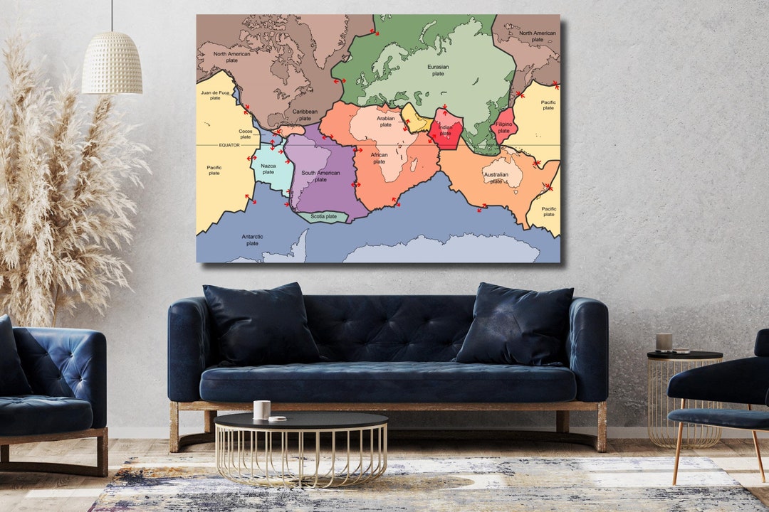 Poster Tectonic Plates Canvas Wall Art. Earth's Crust and Uppermost ...