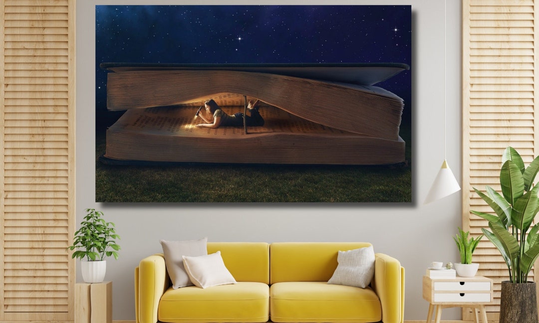 Woman Reading Book Inside A Book Canvas, Creative Art, Woman Reading ...