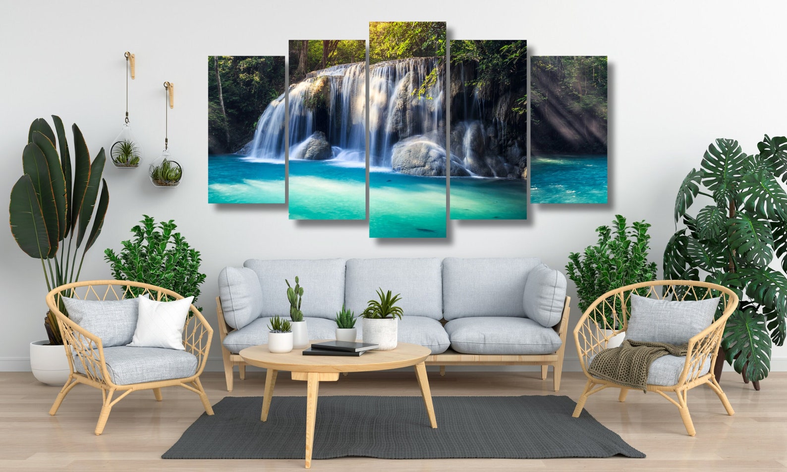 Canvas Waterfall Nature Scenery 5 Piece Canvas Wall Art Framed Multi ...